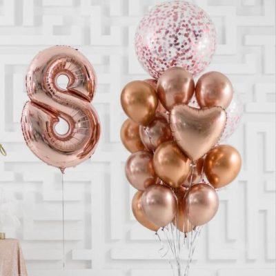 Number 08 foil-with-chrome-balloons-and-confetti-bouquet – UK Balloons